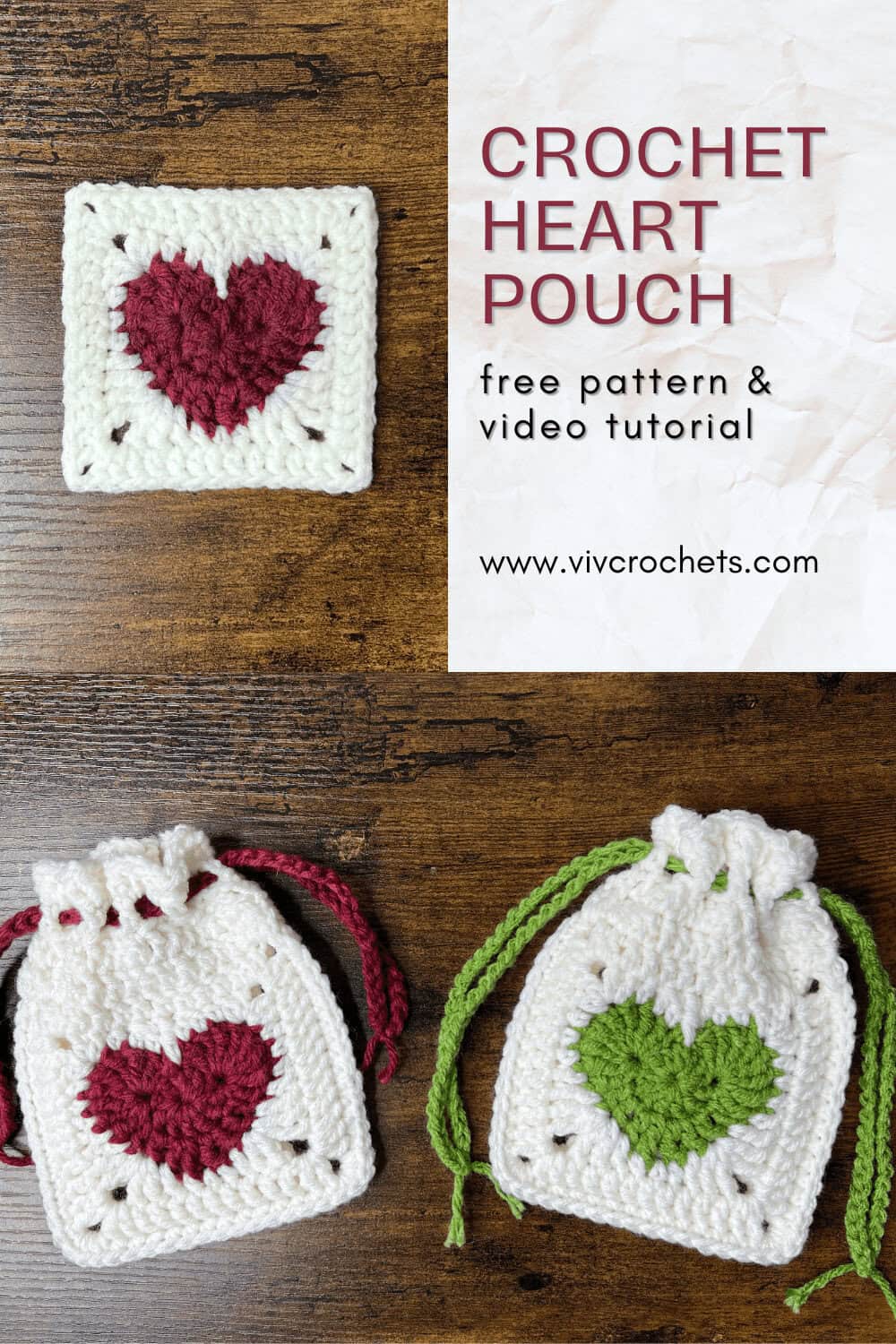 Crochet Heart Drawstring Pouch | Free Pattern & Tutorial